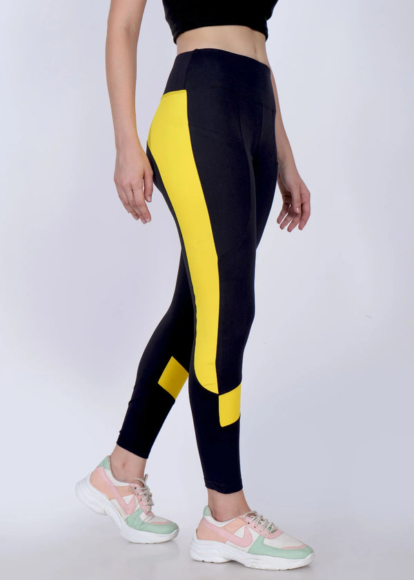 Black Yellow Iconic Colour Block Tights - Flurr